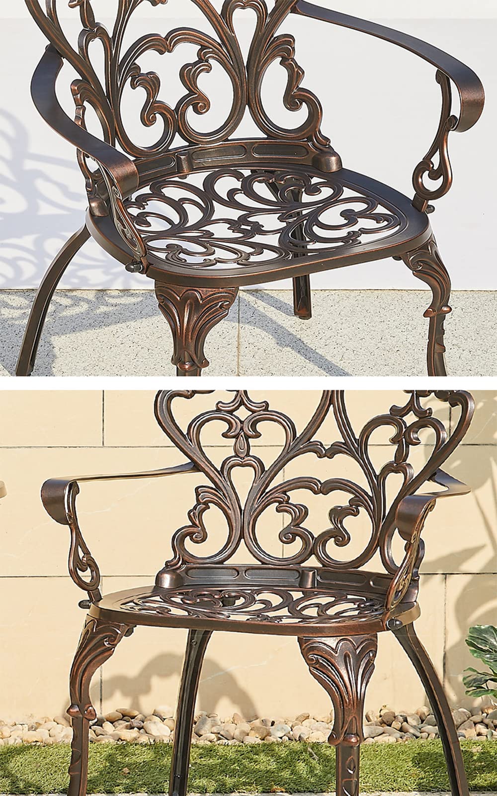 EESHHA Garden Bench 3 Pcs Cast Aluminum Set Garden Furniture Dining Table Chairs Antique Outdoor Seat Patio Seater (D) (C)