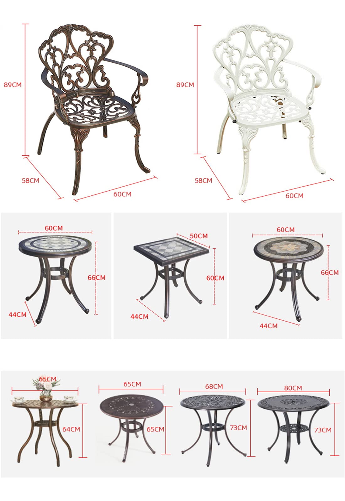 EESHHA Garden Bench 3 Pcs Cast Aluminum Set Garden Furniture Dining Table Chairs Antique Outdoor Seat Patio Seater (D) (C)
