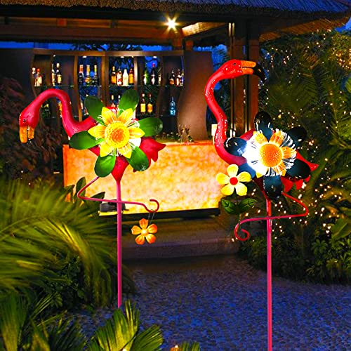 Histoacryl 2 Pack Pink Flamingos Outdoor Decorations, Metal Flamingo Solar Stakes Lights with Wind Spinner, Yard Sculptures Art Decorative for Garden, Patio, Landscape, Pathway, Christmas