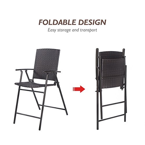 Tangkula 4 Piece Folding Patio Chairs, Lightweight Portable Foldable Space Saving Wicker Chair with Armrest & Footrest, Suitable for Lawn Patio Beach Garden Deck (26x22.5x42.5)