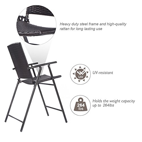 Tangkula 4 Piece Folding Patio Chairs, Lightweight Portable Foldable Space Saving Wicker Chair with Armrest & Footrest, Suitable for Lawn Patio Beach Garden Deck (26x22.5x42.5)