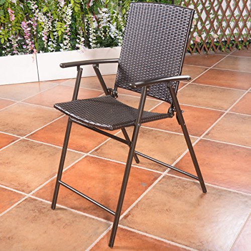 Tangkula 4 Piece Folding Patio Chairs, Lightweight Portable Foldable Space Saving Wicker Chair with Armrest & Footrest, Suitable for Lawn Patio Beach Garden Deck (26x22.5x42.5)