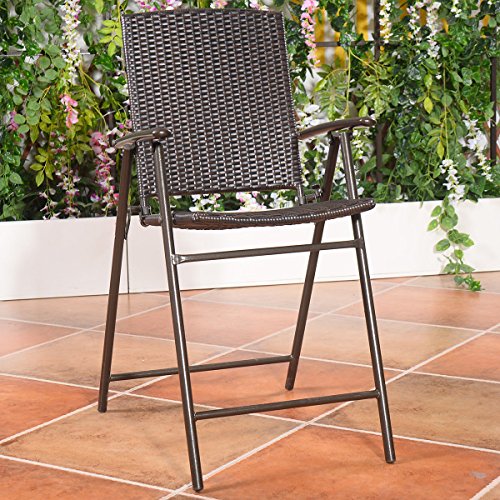 Tangkula 4 Piece Folding Patio Chairs, Lightweight Portable Foldable Space Saving Wicker Chair with Armrest & Footrest, Suitable for Lawn Patio Beach Garden Deck (26x22.5x42.5)