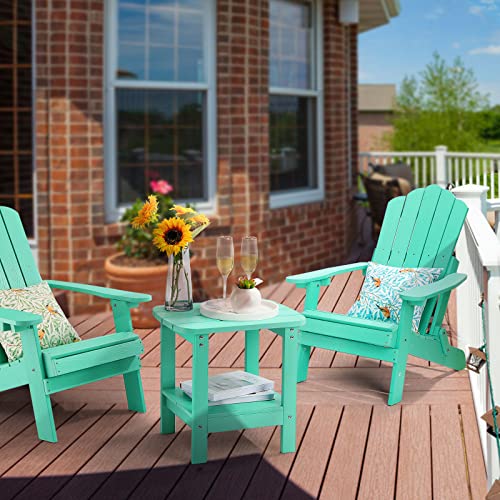 Luxspire Outdoor Side Table, Weather Resistant Adirondack Side Table, Double-Layer Small Patio Porch Balcony End Table, Rectangular Poly Plastic Tea Coffee Table for Deck Garden Furniture, Turquoise