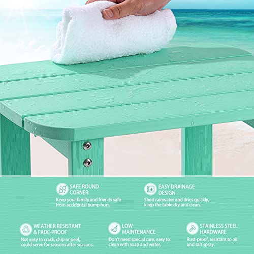 Luxspire Outdoor Side Table, Weather Resistant Adirondack Side Table, Double-Layer Small Patio Porch Balcony End Table, Rectangular Poly Plastic Tea Coffee Table for Deck Garden Furniture, Turquoise