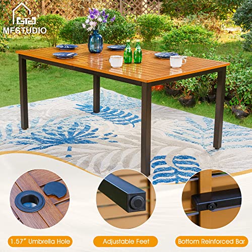 MFSTUDIO 7 PCS Patio Furniture Set with 1 Hand Painting Wood-Like Table and 6 Heavy Duty Metal Chair for Backyard