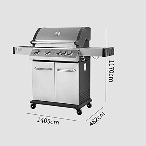 NaoSIn-Ni 4 Burner BBQ Propane Gas Grill, Stainless Steel 60,000 BTU Patio Garden Barbecue Grill with Two Foldable Shelves Removable Design