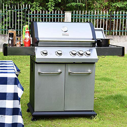 NaoSIn-Ni 4 Burner BBQ Propane Gas Grill, Stainless Steel 60,000 BTU Patio Garden Barbecue Grill with Two Foldable Shelves Removable Design
