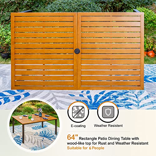 MFSTUDIO 7 PCS Patio Furniture Set with 1 Hand Painting Wood-Like Table and 6 Heavy Duty Metal Chair for Backyard