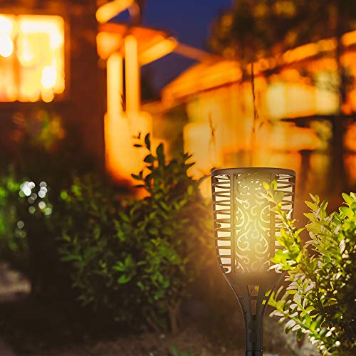 Solar Torch Lights β Weather & Waterproof Tiki Torch Lights β Solar & USB Powered Outdoor Torch Lights β Flickering Flame Torch Lights for Your Patio, Garden, & Walkway - Set of 2 Solar Torches