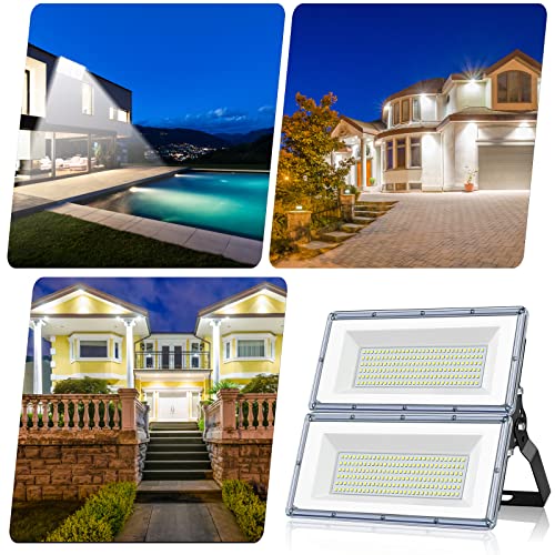 2 Pack 200W LED Flood Light, Super Bright Outdoor Stadium Lights, 20000LM 7000K Daylight Adjustable Lighting Angle, IP67 Waterproof Security Outdoor Flood Lighting for Yard, Stadium, Garden, Lawn