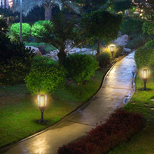 Solar Torch Lights β Weather & Waterproof Tiki Torch Lights β Solar & USB Powered Outdoor Torch Lights β Flickering Flame Torch Lights for Your Patio, Garden, & Walkway - Set of 2 Solar Torches