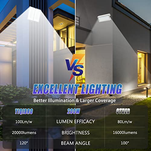 2 Pack 200W LED Flood Light, Super Bright Outdoor Stadium Lights, 20000LM 7000K Daylight Adjustable Lighting Angle, IP67 Waterproof Security Outdoor Flood Lighting for Yard, Stadium, Garden, Lawn