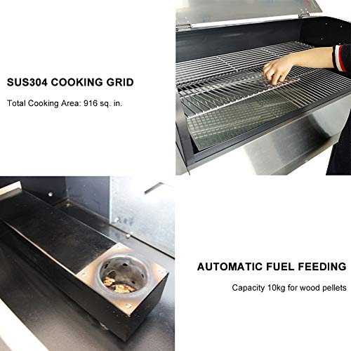 RJMOLU Wood Pellet Grill & Smoker Gas Grill Stainless Steel 40,000 BTU Patio Garden Barbecue Grill with Built in Thermometer, Removable Wheels