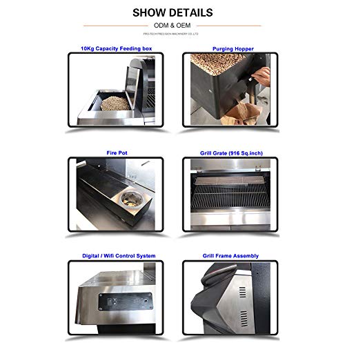 RJMOLU Wood Pellet Grill & Smoker Gas Grill Stainless Steel 40,000 BTU Patio Garden Barbecue Grill with Built in Thermometer, Removable Wheels