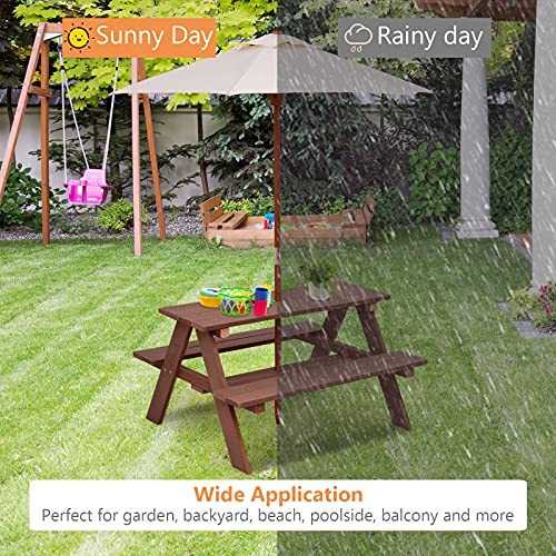 KOTEK Kids Picnic Table with Umbrella Foldable, Wooden Kids Table & Benches for Crafting, Eating & Playing, Outdoor Toddler Activity Table for Backyard, Patio, Garden, Gift for Ages 3-8