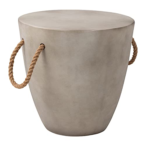 SUNBURY Concrete Side Table,Outdoor Side Table for Patio,17" Outdoor Accent Table w Hemp Rope, Patio Side Table End Table,Ceramic Side Table Garden Stool Log Table