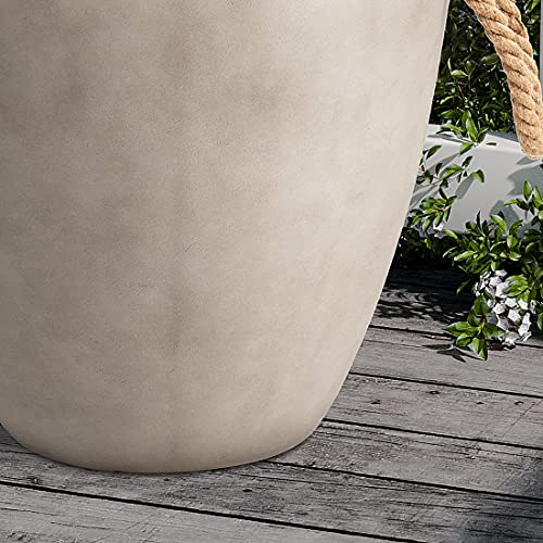 SUNBURY Concrete Side Table,Outdoor Side Table for Patio,17" Outdoor Accent Table w Hemp Rope, Patio Side Table End Table,Ceramic Side Table Garden Stool Log Table