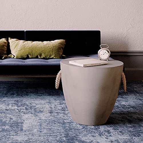 SUNBURY Concrete Side Table,Outdoor Side Table for Patio,17" Outdoor Accent Table w Hemp Rope, Patio Side Table End Table,Ceramic Side Table Garden Stool Log Table