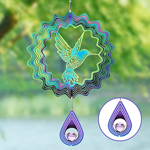 Wind Spinners for Yard and Garden,6 inch Colorful Hummingbird Metal kinetic Wind Spinner,3D Stainless Steel Wind Sculptures & Spinners,Laser Cut Hanging Wind Spinner,Yard Art Decorations Catcher Patio