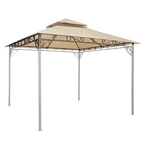Yescom 10.6'x10.6' Gazebo Top Replacement for 2 Tier Madaga Frame Canopy Cover Patio Garden Yard Light Beige Y00710T01