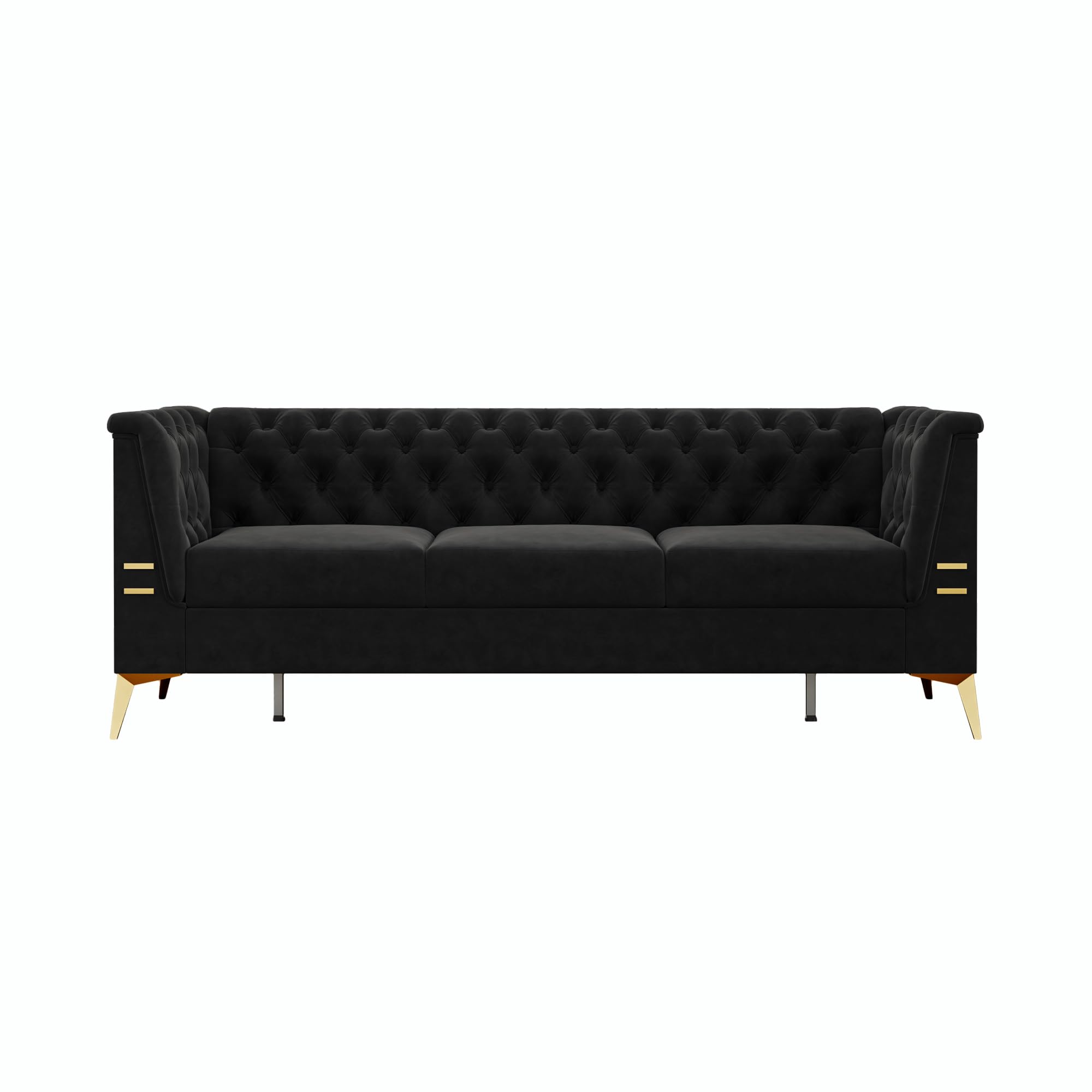 ERYE Mid-Century Modern Velvet Chesterfield Button Upholstered 3 Seaters Sofa Couch, Golden Legs, Flared Padded Armrest,Removable Cushions Cover for Living Room,Bedroom,Office,Apartment, Dorm