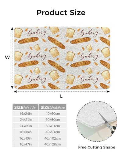 Briskdecor Dessert Baking Tile Bread Baguette PVC Loofah Shower Mat 40x16 inch, Non Slip Comfortable Bathtub Mat Quick Drying Bath Mat with Drain for Tub, Shower, Bathroom