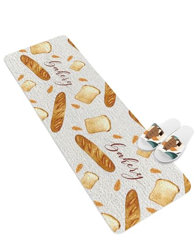 Briskdecor Dessert Baking Tile Bread Baguette PVC Loofah Shower Mat 40x16 inch, Non Slip Comfortable Bathtub Mat Quick Drying Bath Mat with Drain for Tub, Shower, Bathroom