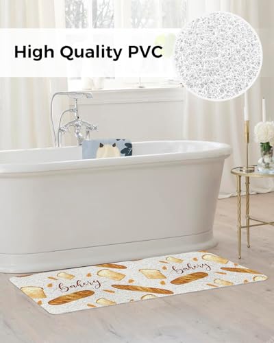Briskdecor Dessert Baking Tile Bread Baguette PVC Loofah Shower Mat 40x16 inch, Non Slip Comfortable Bathtub Mat Quick Drying Bath Mat with Drain for Tub, Shower, Bathroom