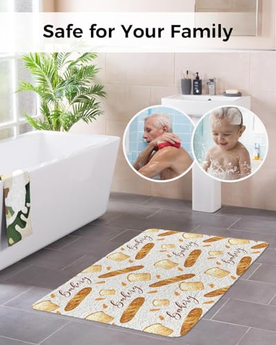 Briskdecor Dessert Baking Tile Bread Baguette PVC Loofah Shower Mat 40x16 inch, Non Slip Comfortable Bathtub Mat Quick Drying Bath Mat with Drain for Tub, Shower, Bathroom