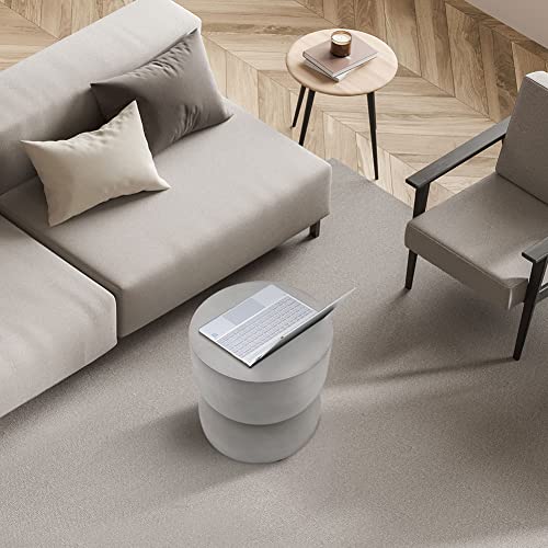 LyuHome Outdoor Concrete Side Table Small Stone Coffee Table, Round Drum End Table, Cement Accent Table Stool for Garden Outdoor Patio