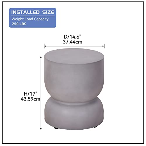 LyuHome Outdoor Concrete Side Table Small Stone Coffee Table, Round Drum End Table, Cement Accent Table Stool for Garden Outdoor Patio