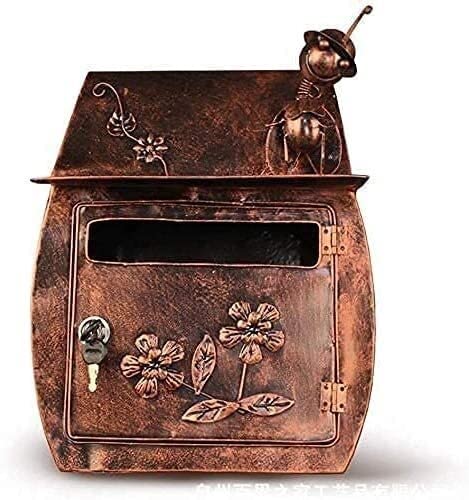 Wall-Mount Mailbox,Drop Box,Garden Retro Wall Decoration Mailbox,Wall Mounted Galvanised Steel Weatherproof Post Boxes,Antique Letter Box Garden Wall Hanging Iron Mailbox Deco ( Color : Antique Bronze