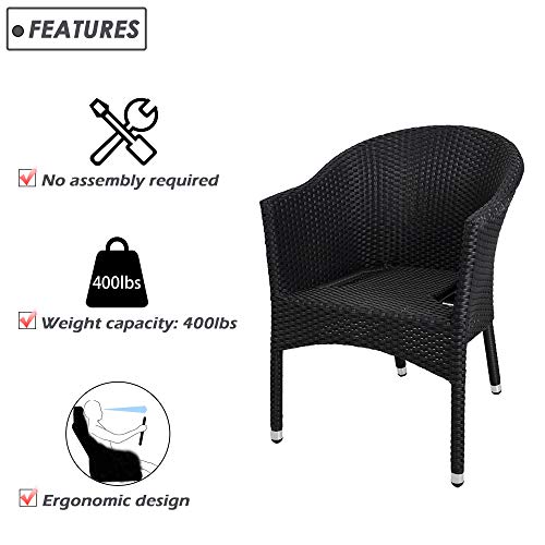 LUCKYERMORE Patio Dining Chairs All Weather Outdoor Garden Lawn Wicker Chair with Soft Cushion, Black