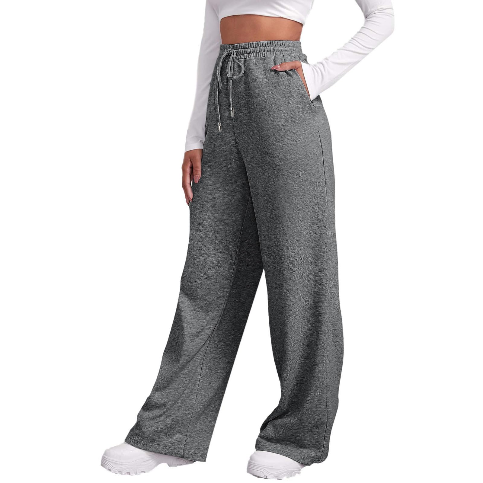 my orders Women's Causal Drawstring High Waist Baggy Straight Leg Joggers Sweatpants with Pockets Women’s Fleece Lined Sweatpants Baggy Wide Straight Leg Pants lightning deals of today