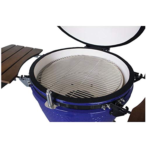 RJMOLU Large BBQ Grill, 24" Smoker Barbecue Grill with 2 Foldable Wooden Side Shelves, Quick Fire Lighter, Ceramic Barbecue for Picnic Garden Terrace Camping Travel