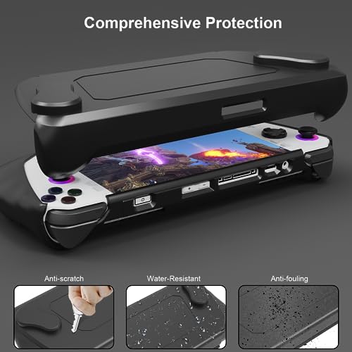 Full Protective Case for ASUS Rog Ally 2023, Rog Ally TPU Case with Detachable Front Shell Cover and Kickstand for ROG Ally Gaming Handheld Cover Case Accessories, Anti-Scratch Design, Black_Grey