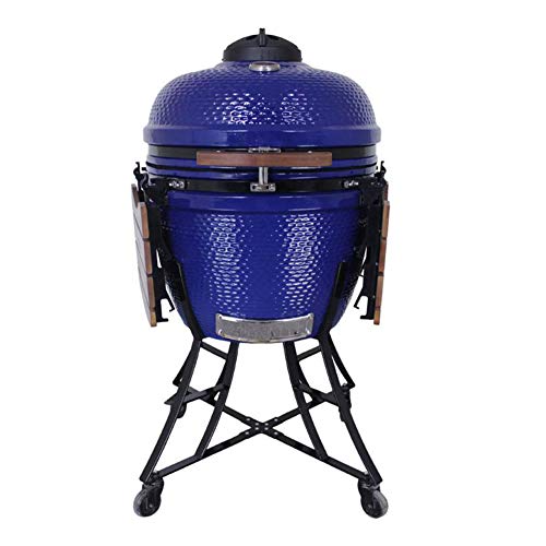 RJMOLU Large BBQ Grill, 24" Smoker Barbecue Grill with 2 Foldable Wooden Side Shelves, Quick Fire Lighter, Ceramic Barbecue for Picnic Garden Terrace Camping Travel