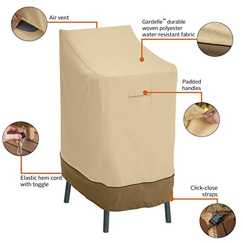Classic Accessories Veranda Water-Resistant 26 Inch Patio Bar Chair & Stool Cover, 4-Pack, Patio Furniture Covers (Pebble/Bark/Earth)