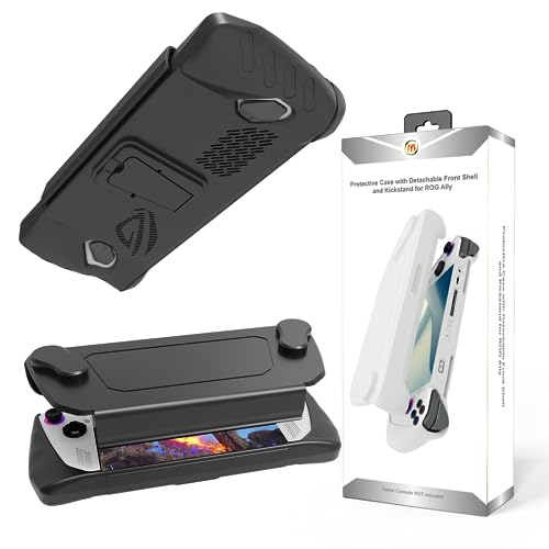 Full Protective Case for ASUS Rog Ally 2023, Rog Ally TPU Case with Detachable Front Shell Cover and Kickstand for ROG Ally Gaming Handheld Cover Case Accessories, Anti-Scratch Design, Black_Grey