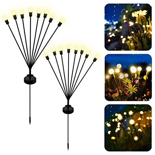 BOBOBOX Super Bright Solar Powered Firefly Lights, Starburst Swaying Lights Vibrant Solar Garden Lights, Firefly Outdoor Waterproof Lights for Yard Patio Landscape Decoration, Warm White (8 LED-2pack)
