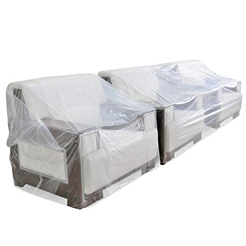 TopSoon Plastic Couch Cover for Storage Dust-Proof Plastic Sofa Cover Waterproof Patio Furniture Cover 134-Inch Wide by 46-Inch Height