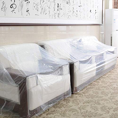 TopSoon Plastic Couch Cover for Storage Dust-Proof Plastic Sofa Cover Waterproof Patio Furniture Cover 134-Inch Wide by 46-Inch Height