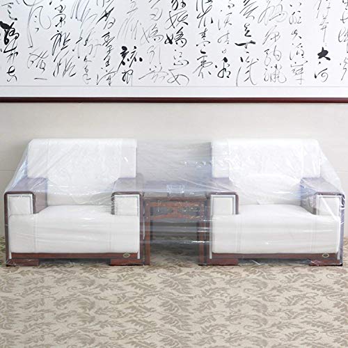TopSoon Plastic Couch Cover for Storage Dust-Proof Plastic Sofa Cover Waterproof Patio Furniture Cover 134-Inch Wide by 46-Inch Height