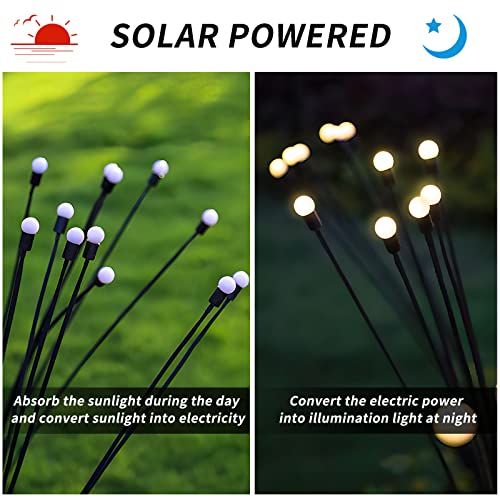 BOBOBOX Super Bright Solar Powered Firefly Lights, Starburst Swaying Lights Vibrant Solar Garden Lights, Firefly Outdoor Waterproof Lights for Yard Patio Landscape Decoration, Warm White (8 LED-2pack)