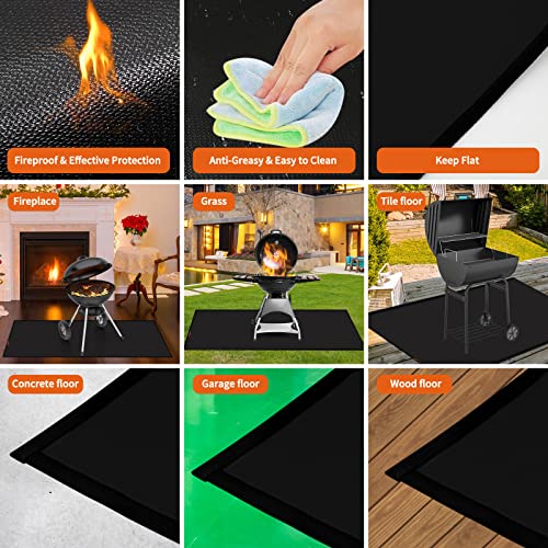 TONAHUTU Large Under Grill Mat, 36 x 48 Inches Absorbent Oil Pad Premium Grill Mat for Deck Patio Protective Mats Indoor Fireplace Mat Prevents Ember Damage Wood Floor, Black