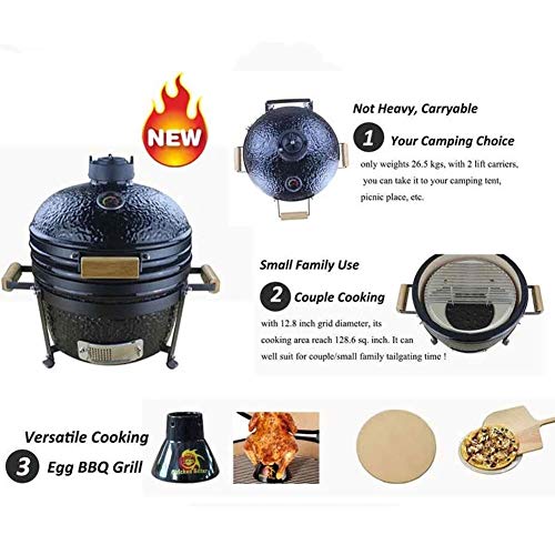 RJMOLU Ceramic BBQ Charcoal Kamado Grill Smoker, Roaster and Grill, Portable Tabletop BBQ Grillfor Picnic Garden Terrace Camping Travel