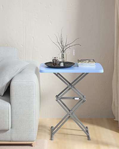 SOUNDANCE Small Folding Table, Adjustable TV Tray, Portable Dinner Table, Lightweight, Zero Assembly, Easy to Fold and Storage, Sturdy Desk for Home Garden Office Indoor Outdoor Use, Blue
