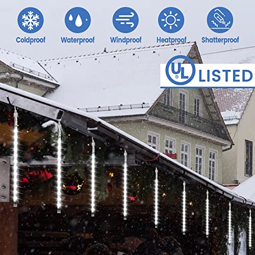 Rivokeer 240 LED Meteor Shower Rain Lights 10 Tube 12INCH/30CM Icicle Falling Rain Drop Christmas Light, Waterproof Cascading Lights for Holiday Party Wedding Christmas Tree Decoration, White