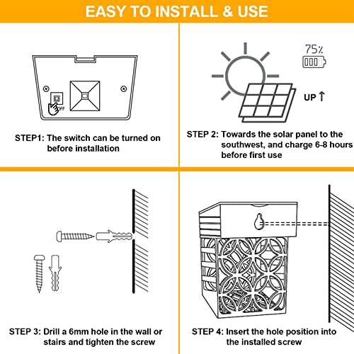 Solar Fence Lights, Warm White Solar Lights Outdoor, Upgraded 2 Pack Solar Deck Lights, Waterproof Solar Powered Outdoor Lights Fence Light for Garden Yard Patio Yard Wall